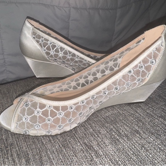 PINK Victoria's Secret | Shoes | Elegant Ivory Peeptoe Wedge Shoes ...